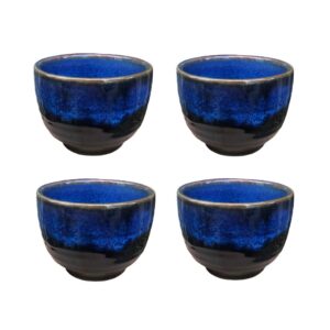 KCHAIN Blue Porcelain Cups Set Pack of 4 Handcraft Flambed Glazed Ceramic Cups Mugs set 6oz