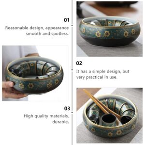 Hemoton Tea Wash Bowl 1200ml Ceramic Traditional Japanese Matcha Tea Bowl Porcelain Chinese Gongfu Tea Cup Pottery Chawan for Tea Ceremony