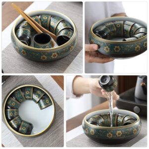 Hemoton Tea Wash Bowl 1200ml Ceramic Traditional Japanese Matcha Tea Bowl Porcelain Chinese Gongfu Tea Cup Pottery Chawan for Tea Ceremony