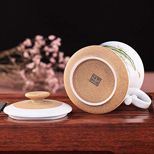 BIFULDYO Tea Cup with Filtering Function, Single Cup Loose Tea Brewing System,Large Capacity 12oz, Chinese Painting Style Pattern,Loose Leaf Iced Blooming or Flowering Tea Filter(Orchid)