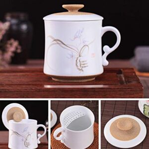 BIFULDYO Tea Cup with Filtering Function, Single Cup Loose Tea Brewing System,Large Capacity 12oz, Chinese Painting Style Pattern,Loose Leaf Iced Blooming or Flowering Tea Filter(Orchid)