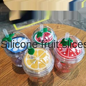 NCDUANSAN Kawaii Double Straw Cup Plastic Thickened Juice Cup Cute Girl Strawberry Watermelon Cup(Strawberry,400ml)