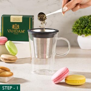 VAHDAM, Perfect Serve Tea Spoon & Sparkle- Glass Tea Cup with Infuser | 16 oz- 500ml