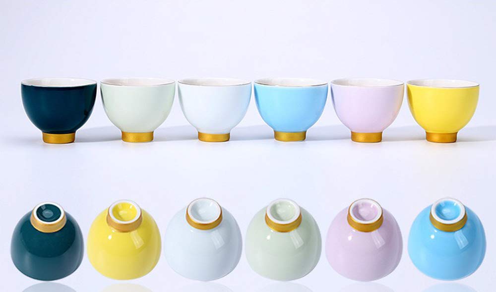 KCHAIN 6PCS Handmade Ceramic Cup Set 2.5oz 6 Colors Pottery Teacups Sake Cups for Tea Saki (B)