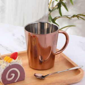 Stainless Steel Cup, Water Cup with Spoon, Double Wall Water Cup, Cup and Spoon Set for Tea and Coffee, 22 oz, Metal Drinking Cup, Spoon for Tea, Ice Cream, Dessert and Coffee(Rose Gold)