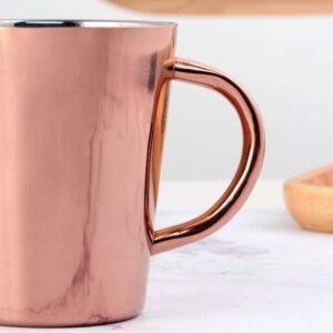 Stainless Steel Cup, Water Cup with Spoon, Double Wall Water Cup, Cup and Spoon Set for Tea and Coffee, 22 oz, Metal Drinking Cup, Spoon for Tea, Ice Cream, Dessert and Coffee(Rose Gold)