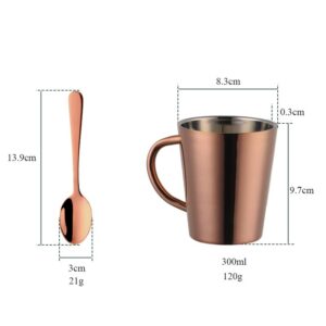 Stainless Steel Cup, Water Cup with Spoon, Double Wall Water Cup, Cup and Spoon Set for Tea and Coffee, 22 oz, Metal Drinking Cup, Spoon for Tea, Ice Cream, Dessert and Coffee(Rose Gold)