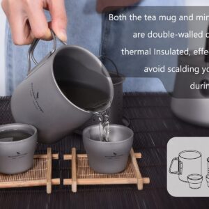 Boundless Voyage Titanium Tea Coffee Mug with Strainer Shot Glass Lightweight Double Layer Teacup for Camping Traveling Office Daily Used Ti3088D