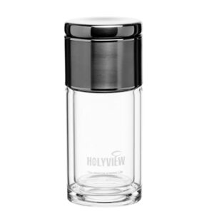 HOLYVIEW 220ml/7.4oz Double Wall Water Bottle with Tea Filter, Glass Tea Mug with Removable tea infuser