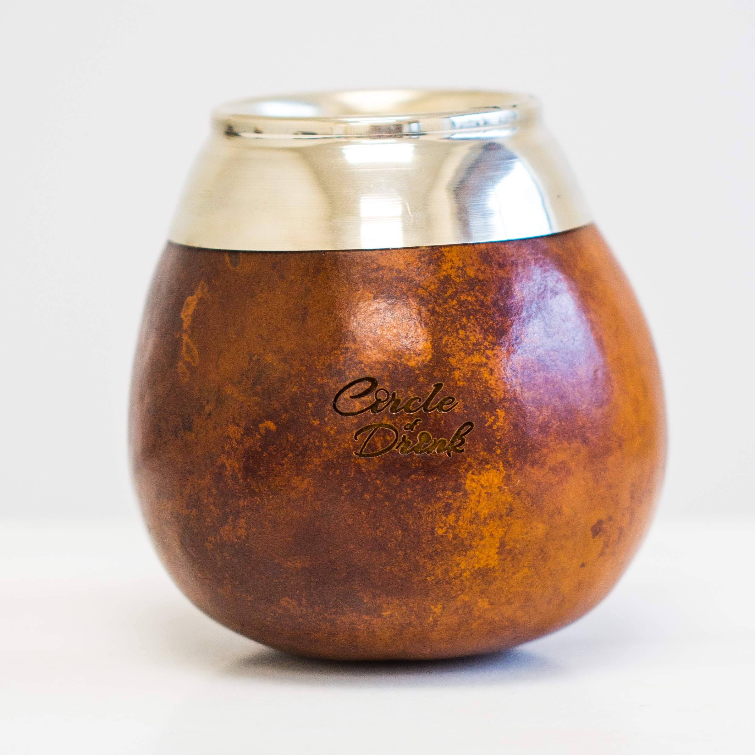 Circle of Drink - Sabi Cup Mocha - Authentic Handcrafted Calabash Yerba Mate Gourd - Alpaca Silver Brim - 50g, 10oz Capacity (MOCHA)