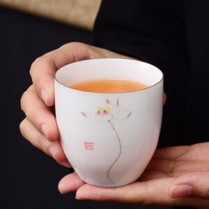 QMFIVE Hand painted ceramic cup white porcelain cup 2pcs (ZHU)