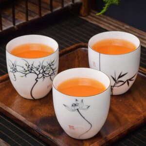 QMFIVE Hand painted ceramic cup white porcelain cup 2pcs (ZHU)