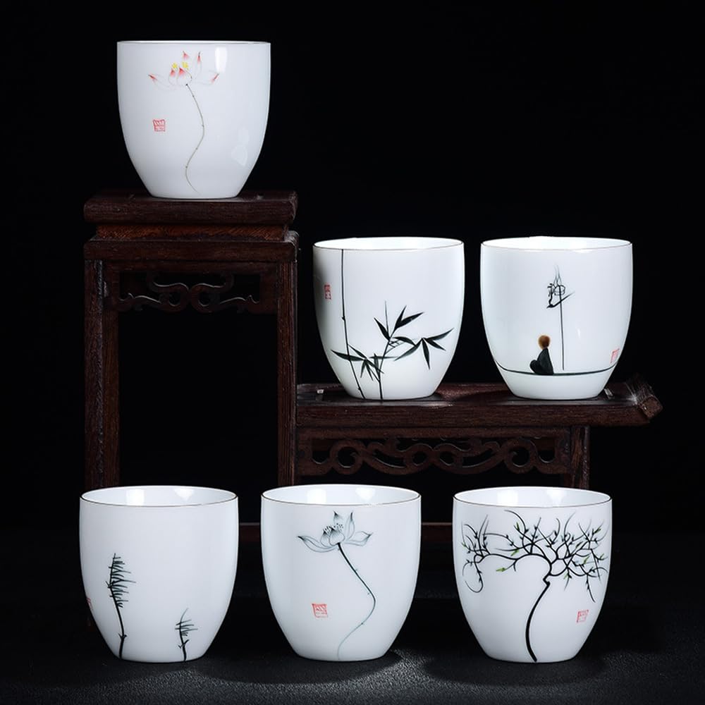 QMFIVE Hand painted ceramic cup white porcelain cup 2pcs (ZHU)