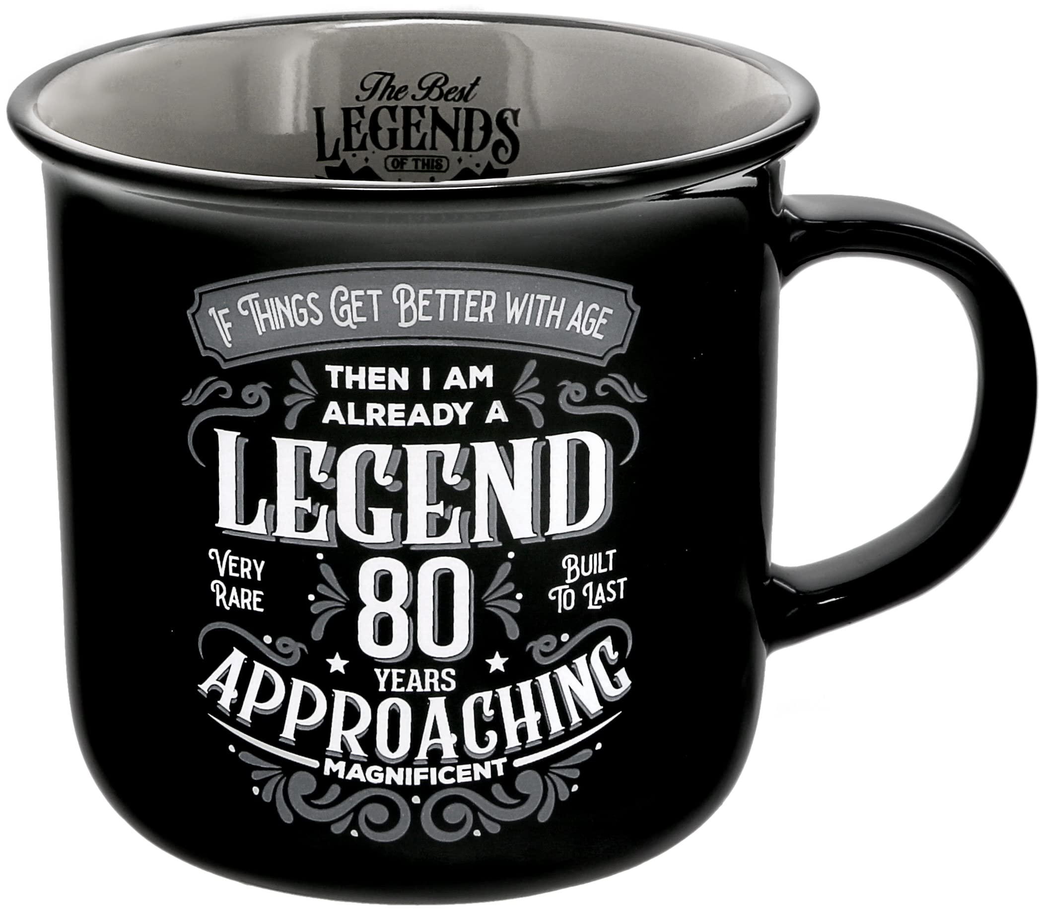 Pavilion Gift Company - 80 Years - Ceramic 13-ounce Campfire Mug, Double Sided Coffee Cup, Birthday Gift, Guys, Women, Mom, Dad, Grandpa, Grandam, 1 Count, 3.75 x 5 x 3.5 Inches