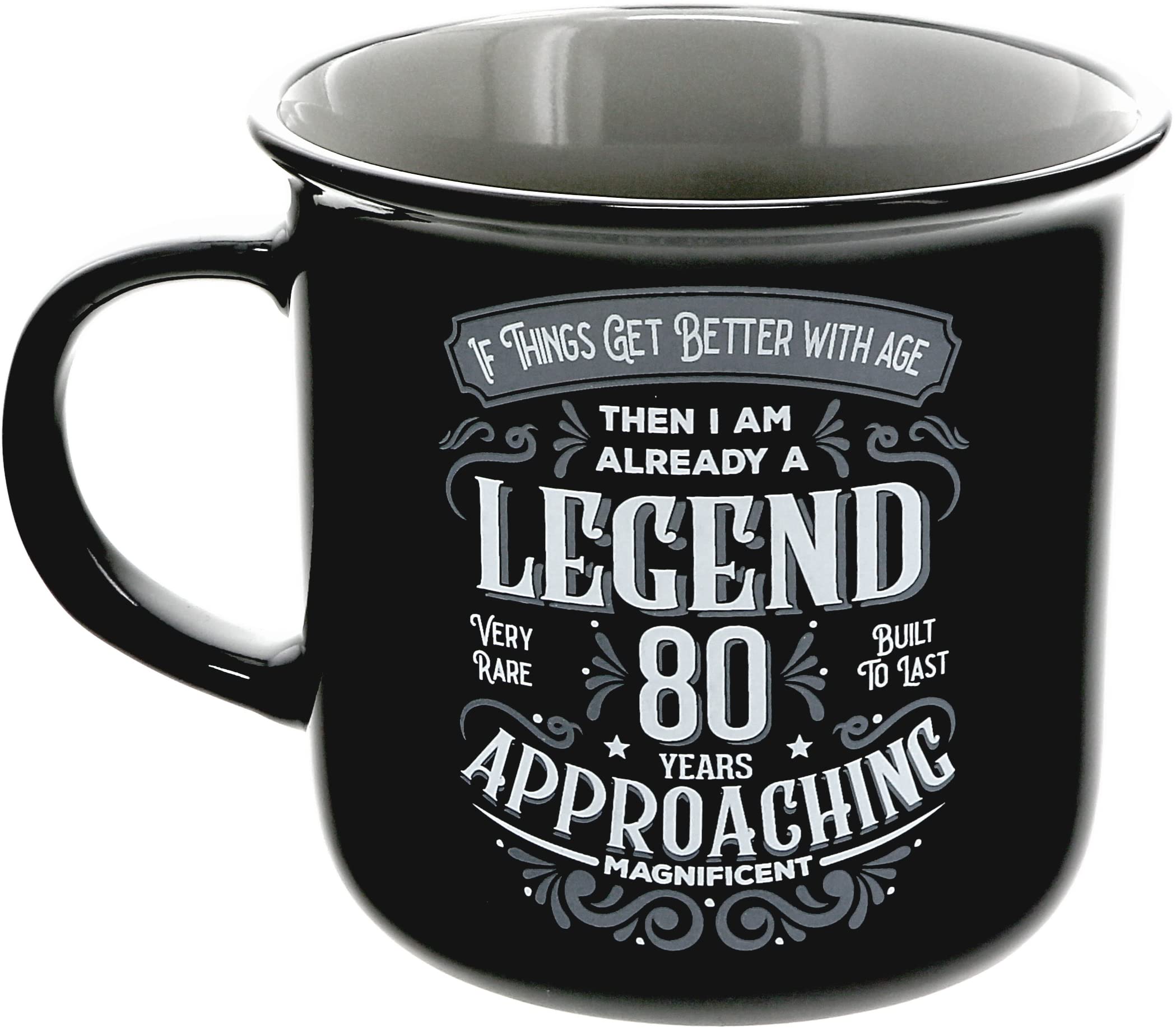 Pavilion Gift Company - 80 Years - Ceramic 13-ounce Campfire Mug, Double Sided Coffee Cup, Birthday Gift, Guys, Women, Mom, Dad, Grandpa, Grandam, 1 Count, 3.75 x 5 x 3.5 Inches