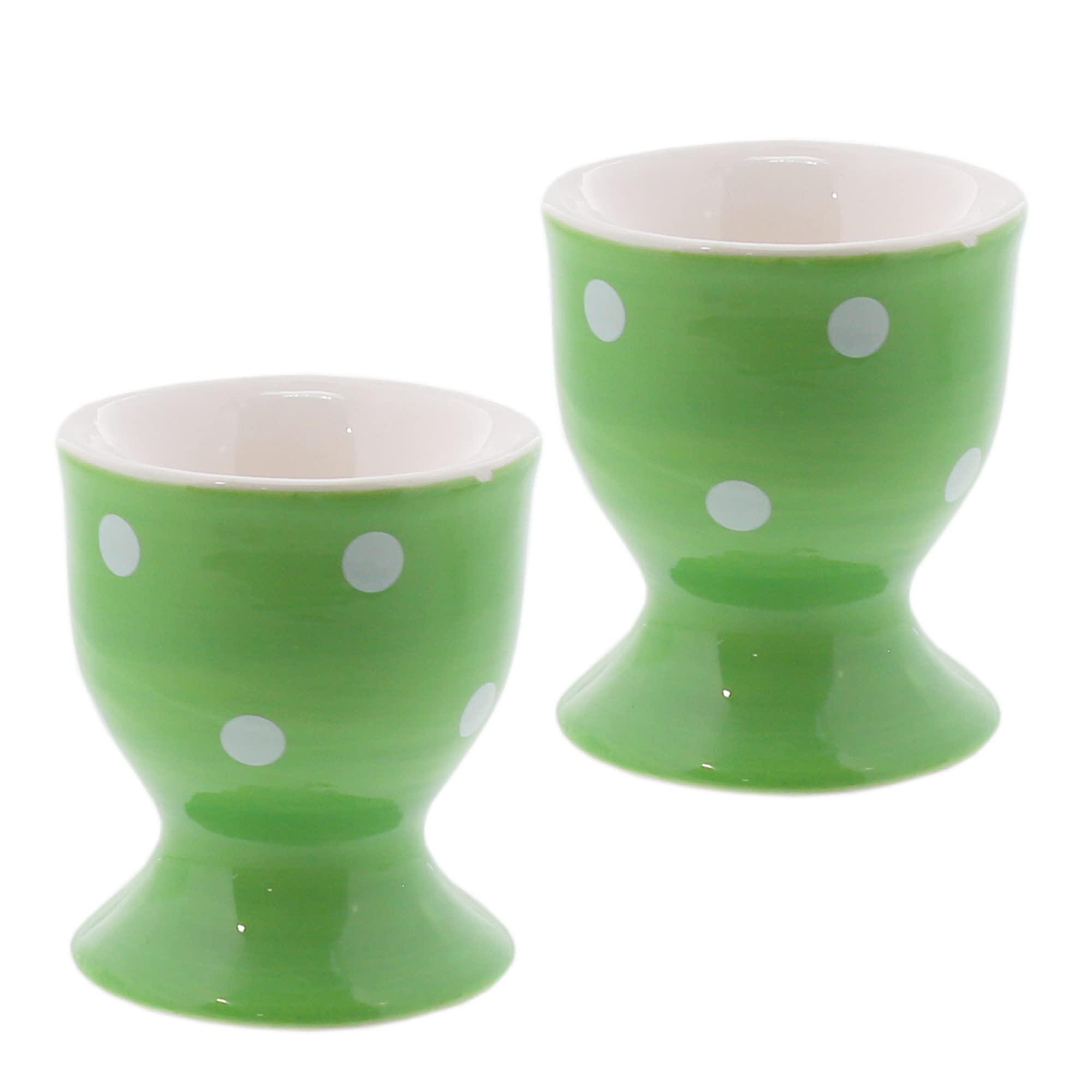 Servette Home Ceramic Egg Cup Polka Dot Soft Boiled Egg Holder - Set of 2 (Green)