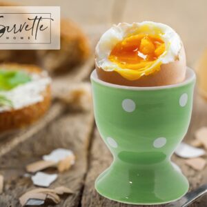 Servette Home Ceramic Egg Cup Polka Dot Soft Boiled Egg Holder - Set of 2 (Green)