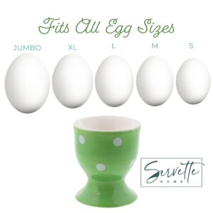 Servette Home Ceramic Egg Cup Polka Dot Soft Boiled Egg Holder - Set of 2 (Green)