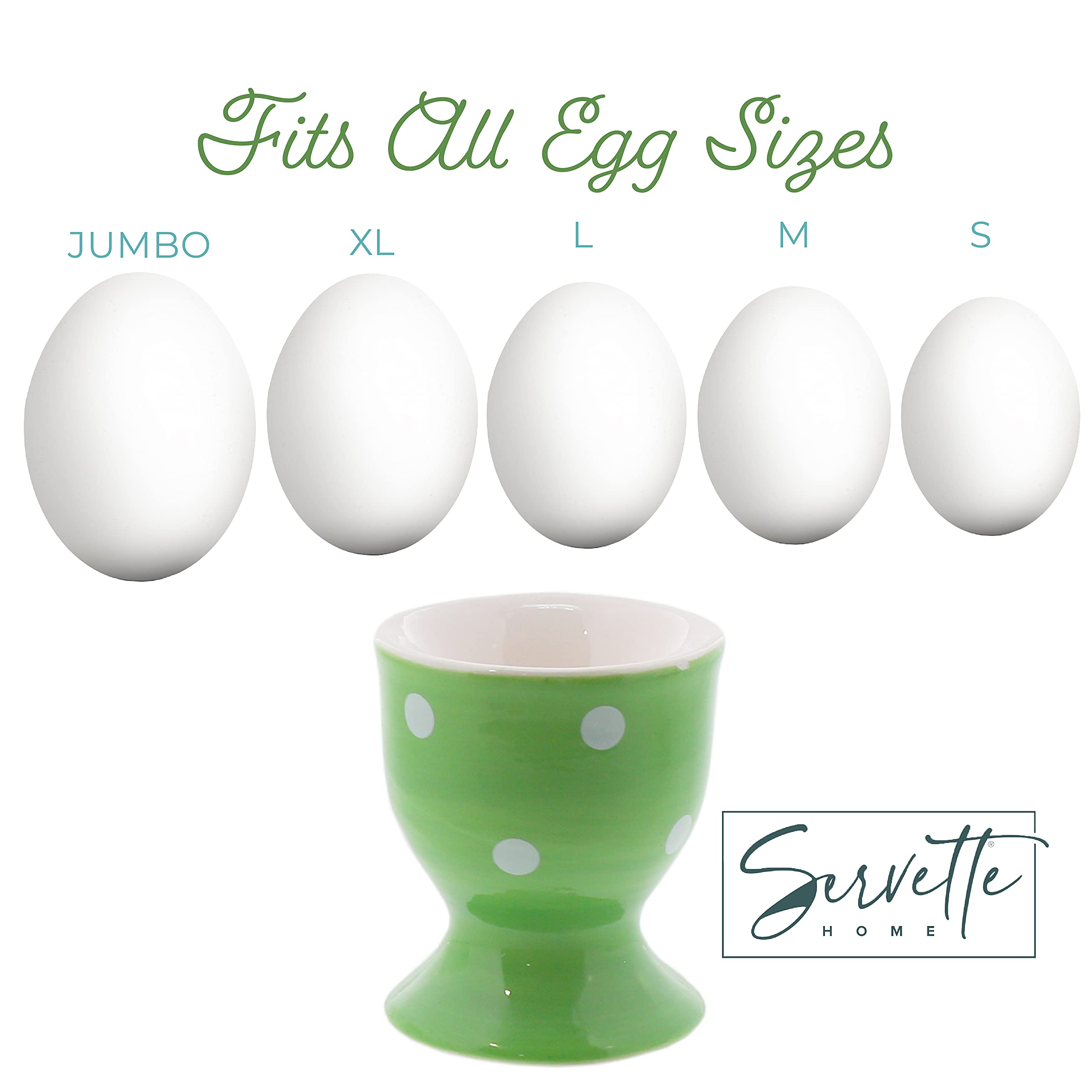 Servette Home Ceramic Egg Cup Polka Dot Soft Boiled Egg Holder - Set of 2 (Green)