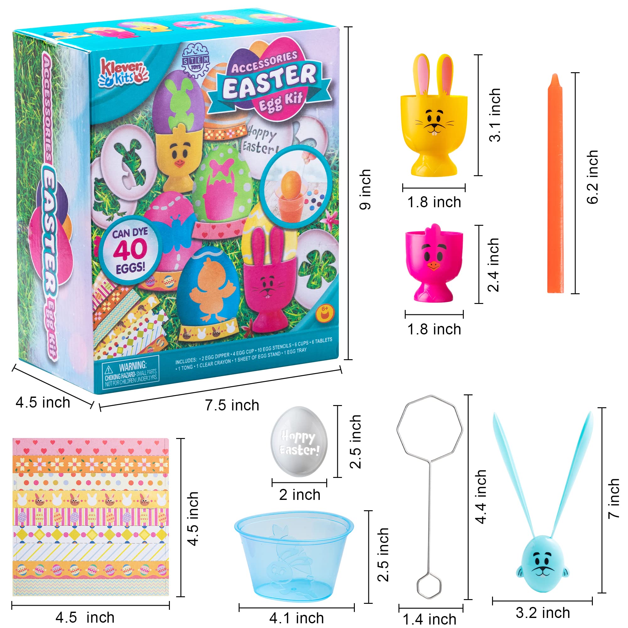 Klever Kits 40Pcs Easter Egg Dye Kit, DIY Easter Egg Decorating Kit with Dye Tablets, Egg Stands and Egg Stencils for Easter Theme Party, Creativity Activity, Egg Hunt, Easter Gift, Easter Party Favor