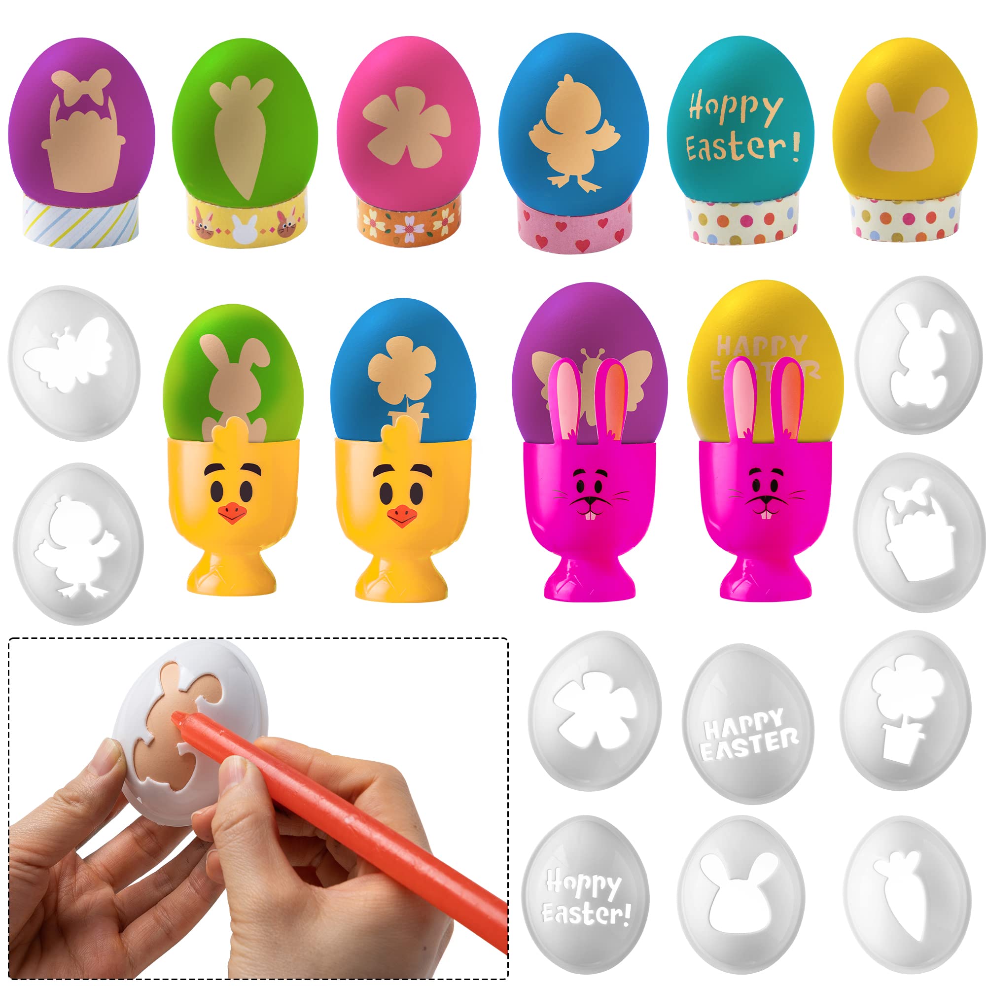 Klever Kits 40Pcs Easter Egg Dye Kit, DIY Easter Egg Decorating Kit with Dye Tablets, Egg Stands and Egg Stencils for Easter Theme Party, Creativity Activity, Egg Hunt, Easter Gift, Easter Party Favor