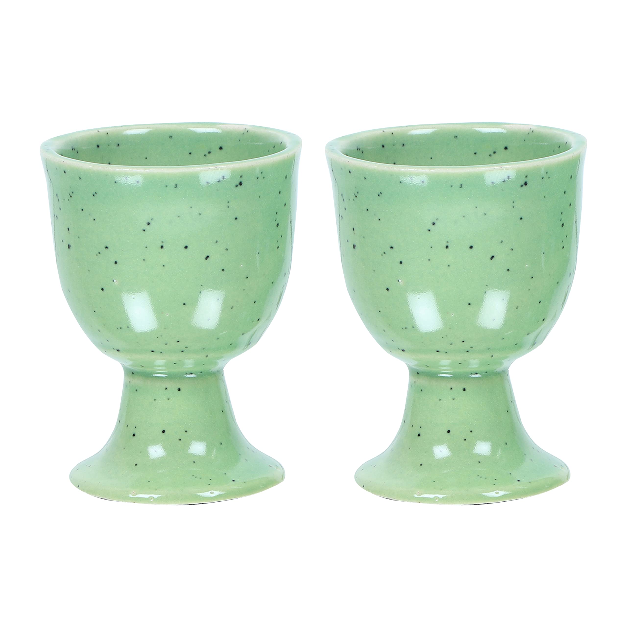 Soft Boiled Egg Holder | Ceramic Egg Cup Set | Ceramic Egg Holder Pottery Housewarming Gift set of 2 (Green Mat)