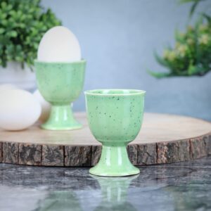 Soft Boiled Egg Holder | Ceramic Egg Cup Set | Ceramic Egg Holder Pottery Housewarming Gift set of 2 (Green Mat)