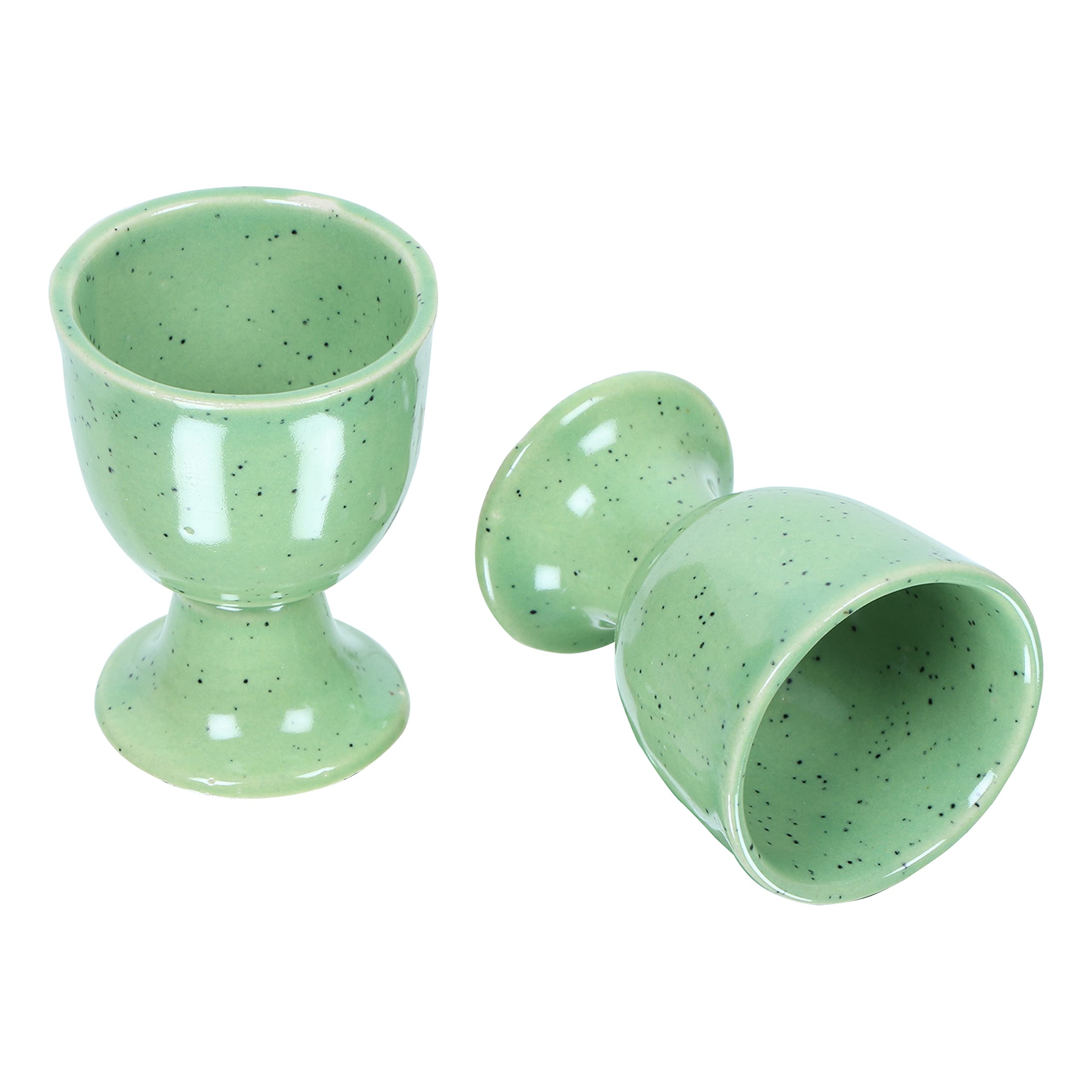 Soft Boiled Egg Holder | Ceramic Egg Cup Set | Ceramic Egg Holder Pottery Housewarming Gift set of 2 (Green Mat)