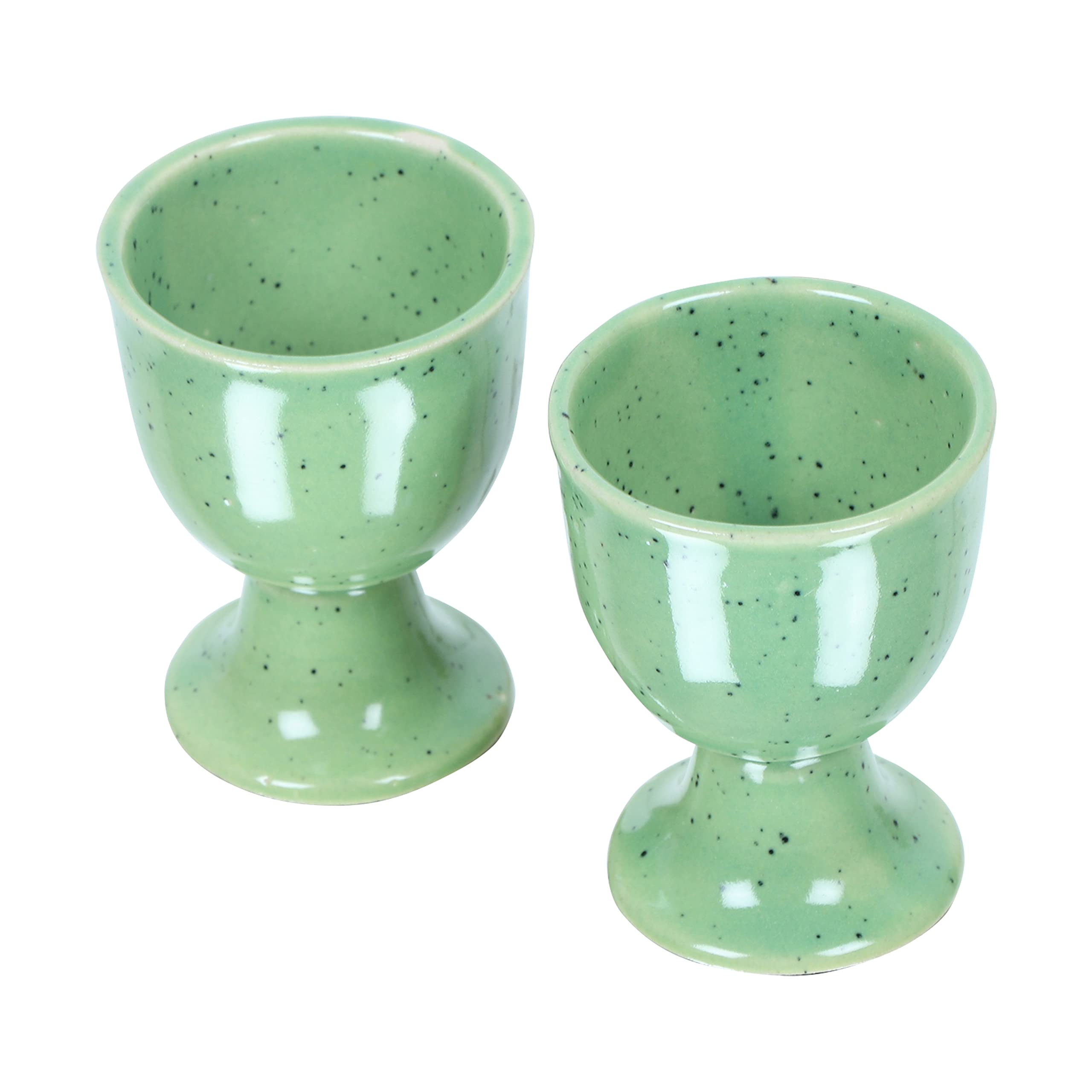 Soft Boiled Egg Holder | Ceramic Egg Cup Set | Ceramic Egg Holder Pottery Housewarming Gift set of 2 (Green Mat)