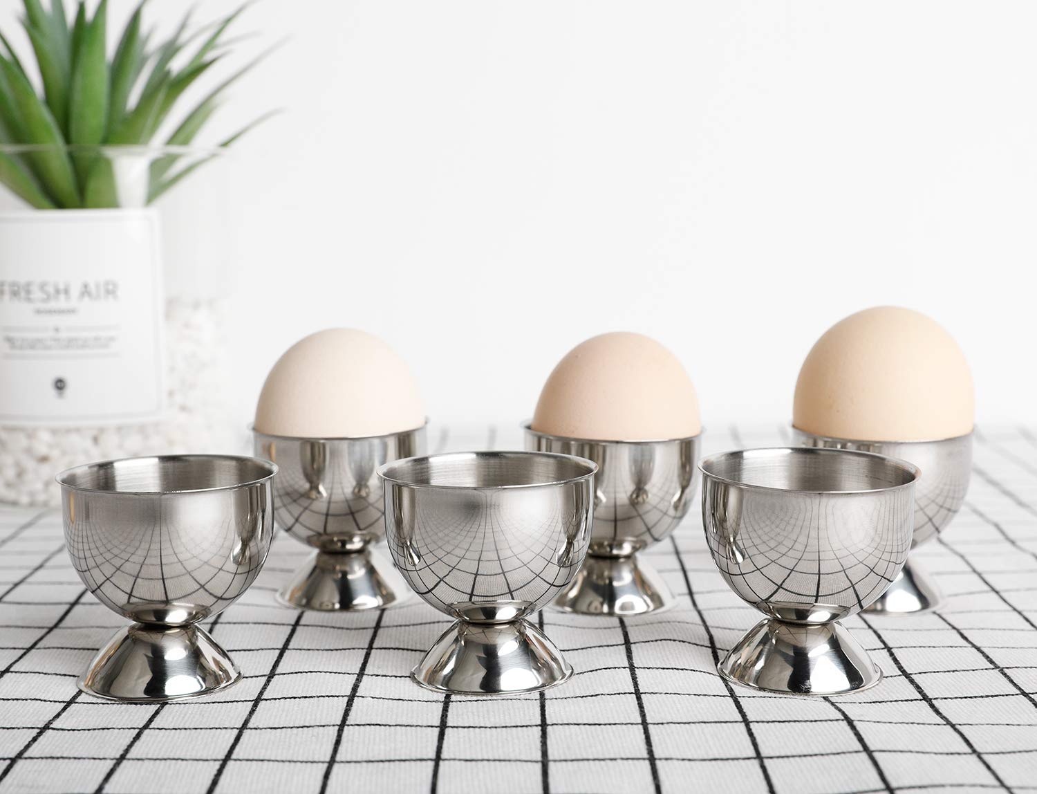 Egg Cup Holder Set for Soft Boiled Eggs Include 6 Stainless Steel Egg Tray Kitchen Tool