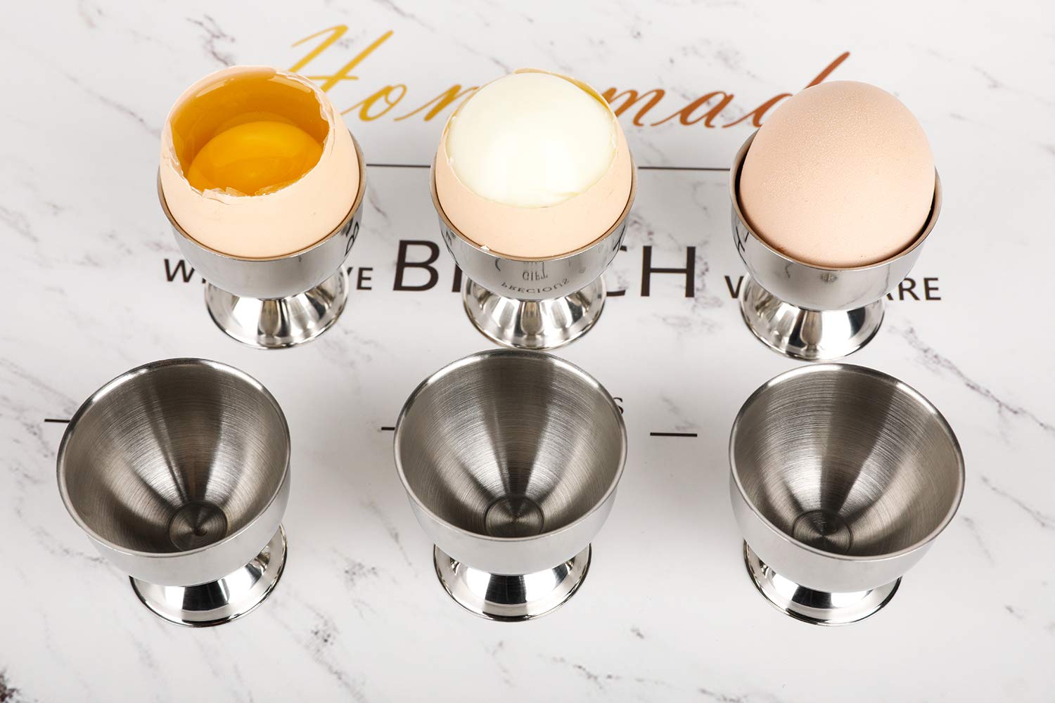 Egg Cup Holder Set for Soft Boiled Eggs Include 6 Stainless Steel Egg Tray Kitchen Tool