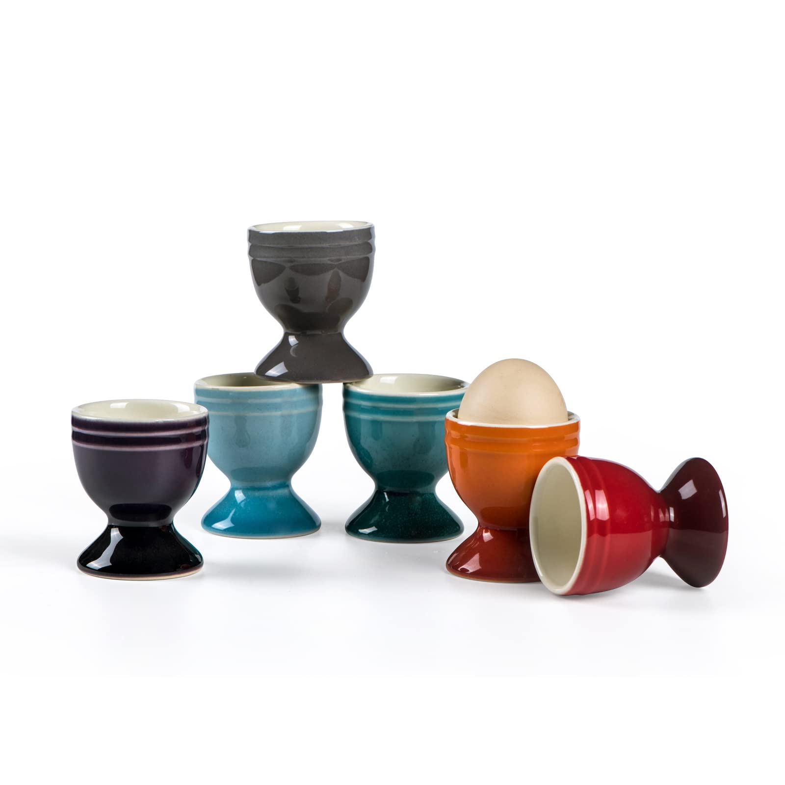 UNICASA Ceramic Egg Cups, Porcelain Colorful Egg Cup Set of 6, Stand Holder for Soft Boiled Eggs, Microwave & Dishwasher Safe