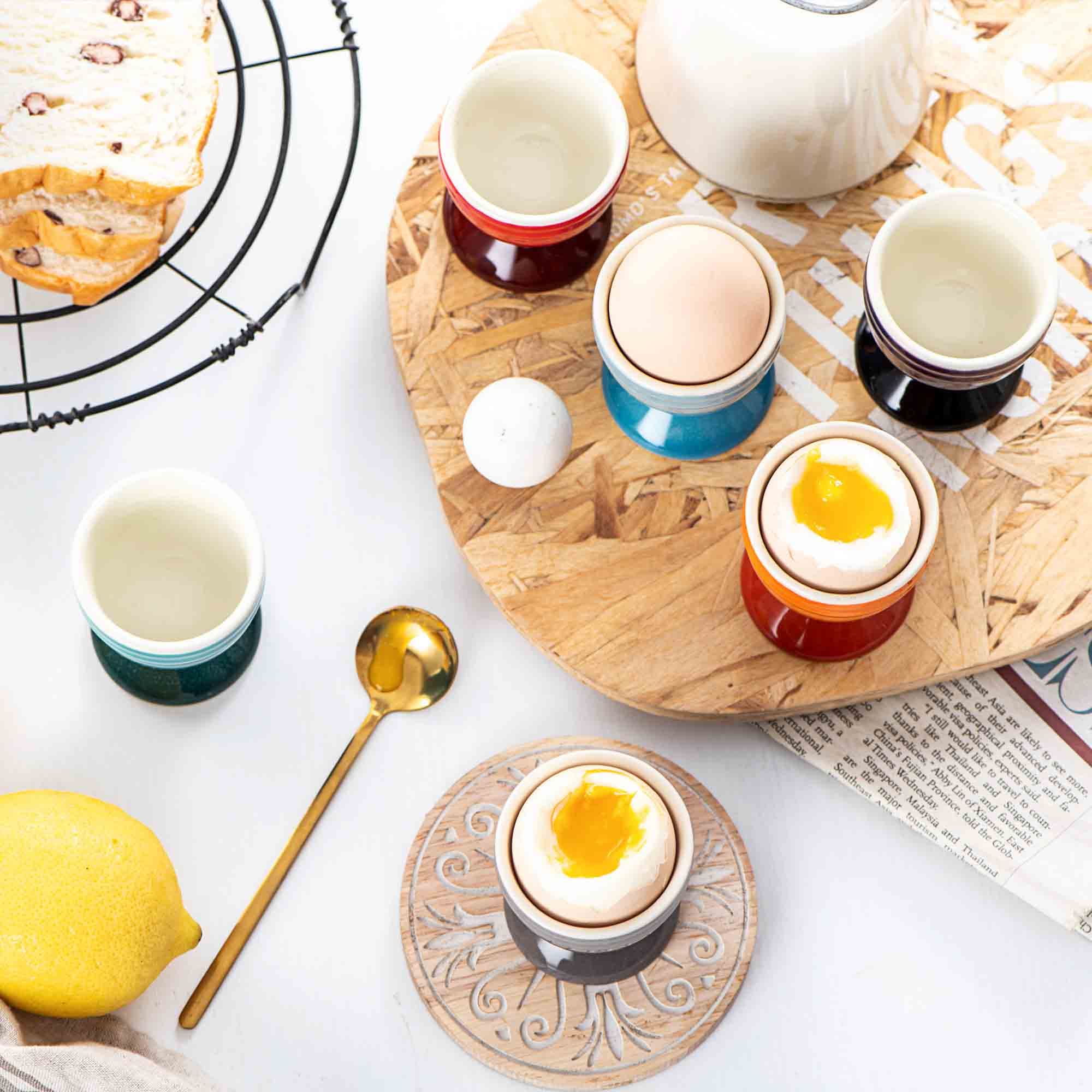 UNICASA Ceramic Egg Cups, Porcelain Colorful Egg Cup Set of 6, Stand Holder for Soft Boiled Eggs, Microwave & Dishwasher Safe