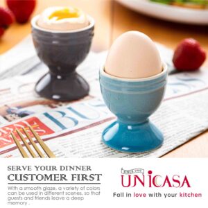 UNICASA Ceramic Egg Cups, Porcelain Colorful Egg Cup Set of 6, Stand Holder for Soft Boiled Eggs, Microwave & Dishwasher Safe