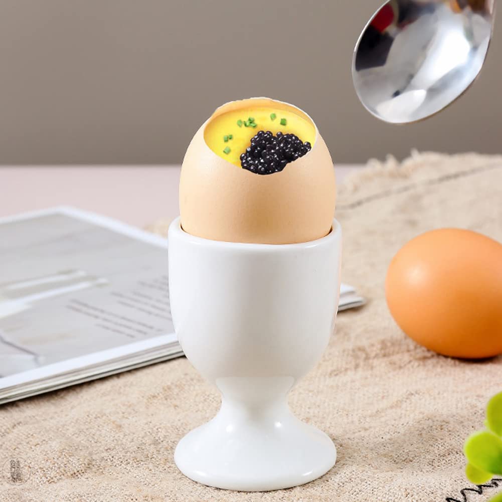 luzen 2Pcs Ceramic Egg Cups Porcelain Single Egg Stand Holders Egg Cup Tray Kitchen Gadgets Tools for Hard Boiled Eggs Breakfast Party Dinning, White