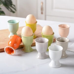 luzen 2Pcs Ceramic Egg Cups Porcelain Single Egg Stand Holders Egg Cup Tray Kitchen Gadgets Tools for Hard Boiled Eggs Breakfast Party Dinning, White