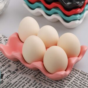 Ceramic Egg Holder 6 Cups Porcelain Egg Tray Set Kitchen Restaurant Fridge Storage Decorative Accessory (pink)