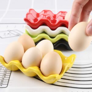 Ceramic Egg Holder 6 Cups Egg Tray Porcelain Fresh Egg Holder for Fridge Countertop Kitchen Storage (Green)