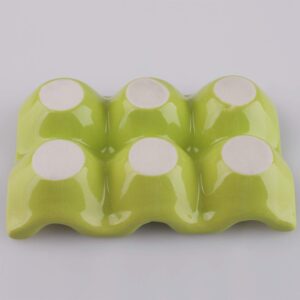 Ceramic Egg Holder 6 Cups Egg Tray Porcelain Fresh Egg Holder for Fridge Countertop Kitchen Storage (Green)