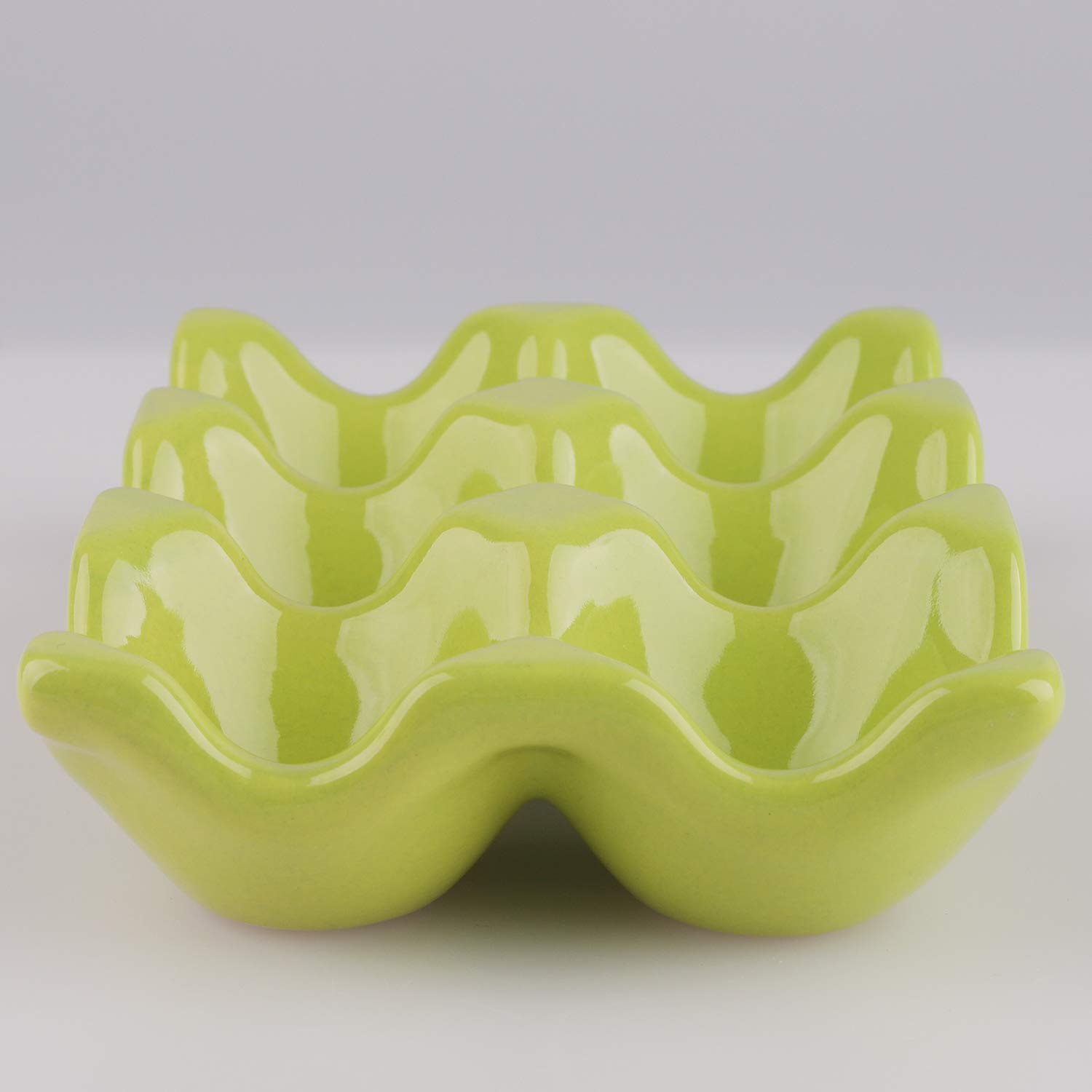 Ceramic Egg Holder 6 Cups Egg Tray Porcelain Fresh Egg Holder for Fridge Countertop Kitchen Storage (Green)