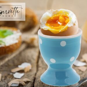 Servette Home Egg Cup Cute Ceramic Soft-Boiled Egg Holder Polka Dot - Set of 4 (Blue Red)