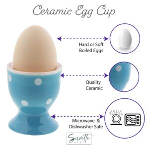 Servette Home Egg Cup Cute Ceramic Soft-Boiled Egg Holder Polka Dot - Set of 4 (Blue Red)