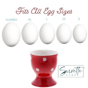 Servette Home Egg Cup Cute Ceramic Soft-Boiled Egg Holder Polka Dot - Set of 4 (Blue Red)