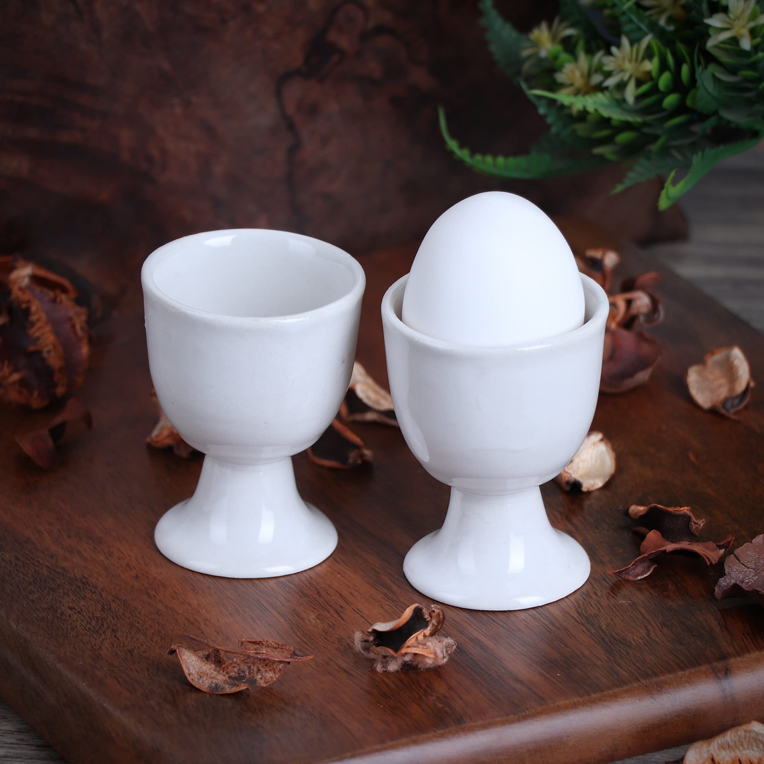 Soft Boiled Egg Holder | Ceramic Egg Cup Set | Ceramic Egg Holder Pottery Housewarming Gift set of 2 (White)