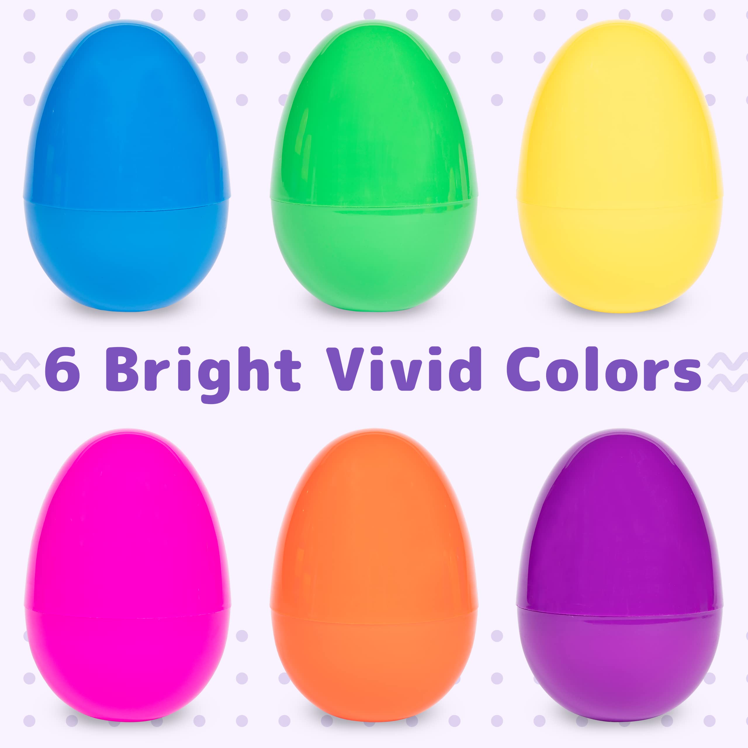 PREXTEX 7” Jumbo Unfilled Easter Eggs, 6 pcs | Empty Plastic Eggs Bulk, Egg Toy Pack, Big Giant Easter Egg, Jumbo Eggs | Large Easter Eggs Empty, Party Decoration, Color Party Pack, 6 Pack Color Eggs