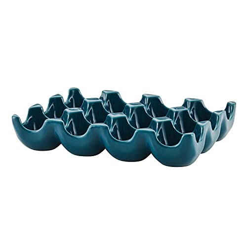 Rachael Ray Solid Glaze Ceramics Egg Tray/Holder, 12 Cup, Teal