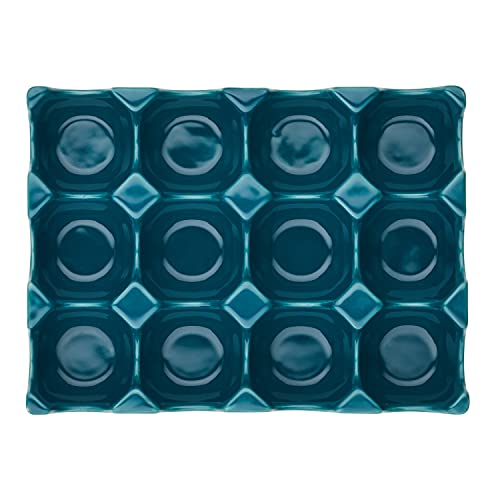 Rachael Ray Solid Glaze Ceramics Egg Tray/Holder, 12 Cup, Teal