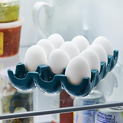 Rachael Ray Solid Glaze Ceramics Egg Tray/Holder, 12 Cup, Teal