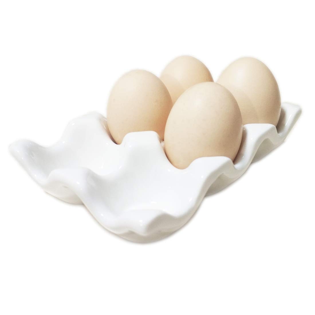 Bealuffe Ceramic Egg Holder Egg Tray Porcelain Fresh Egg Holder for Fridge Countertop Kitchen Storage Half Dozen 6 Cups (White)