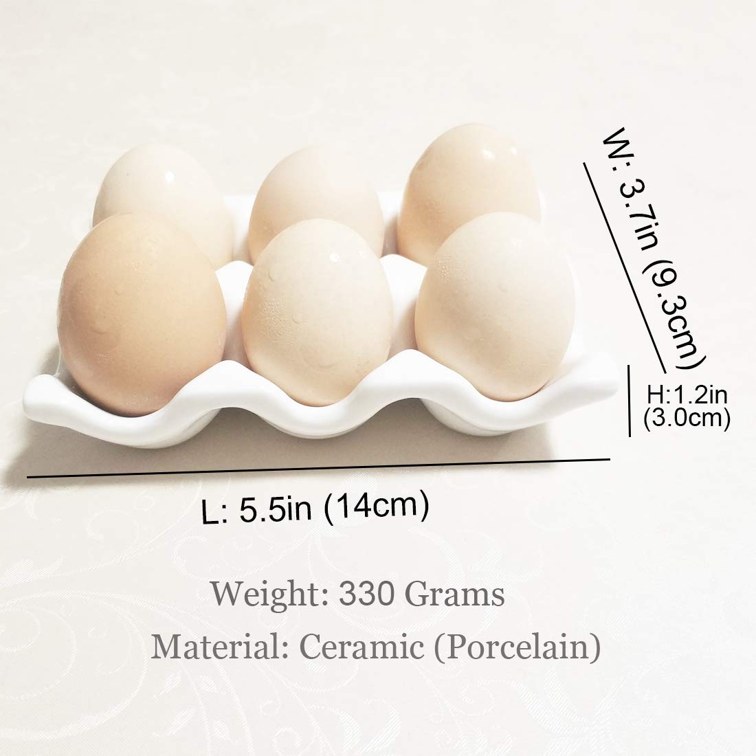 Bealuffe Ceramic Egg Holder Egg Tray Porcelain Fresh Egg Holder for Fridge Countertop Kitchen Storage Half Dozen 6 Cups (White)